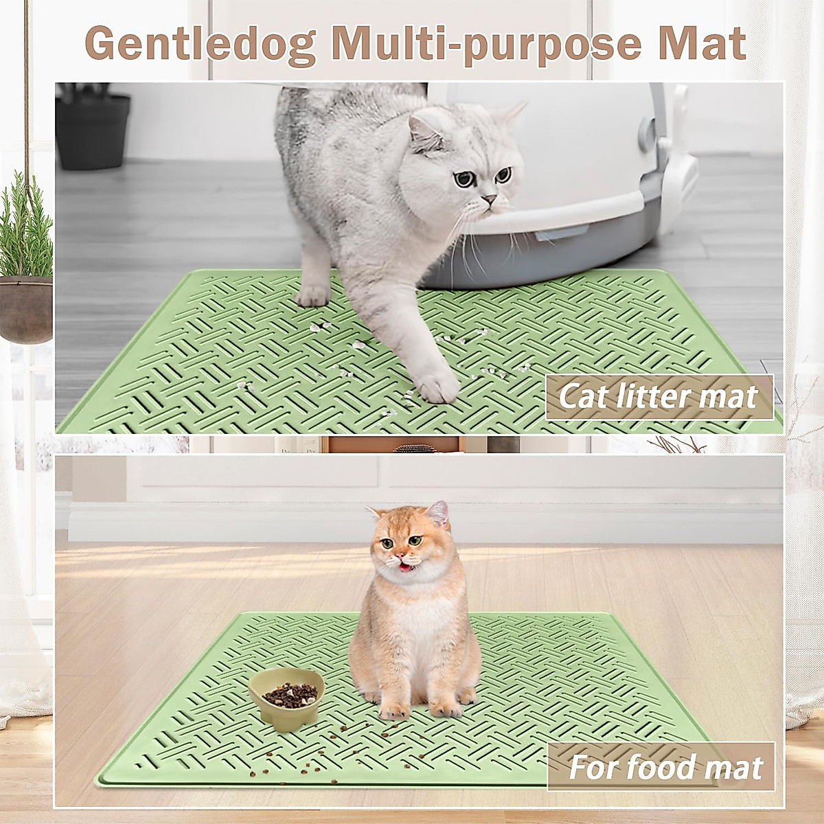 Gentledog Cat Litter Mat, Cat Litter Trapping Mat, Non-Slip, Waterproof Silicone Cat Litter Box Mat, Scatter Control, Machine Washable, 23”x18”