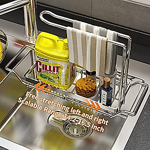 vahvei Telescopic Sink Storage Rack, Expandable Kitchen Sink Organizer Rack,Kitchen Sink Caddy Rack Organizer,304 Stainless Dish Rack Caddy for Soap and Sponge Holder Kitchen Sink