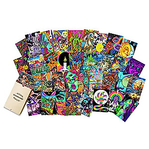 Hippie Trippy Drippy Wall Collage Kit Aesthetic Pictures, Hippie Room Decor, Bedroom Decor for Teen Girls, Trippy Room Decor, Trippy Wall Art Print, Trendy Small Posters for Dorm, Collage Kit (60 PCS)