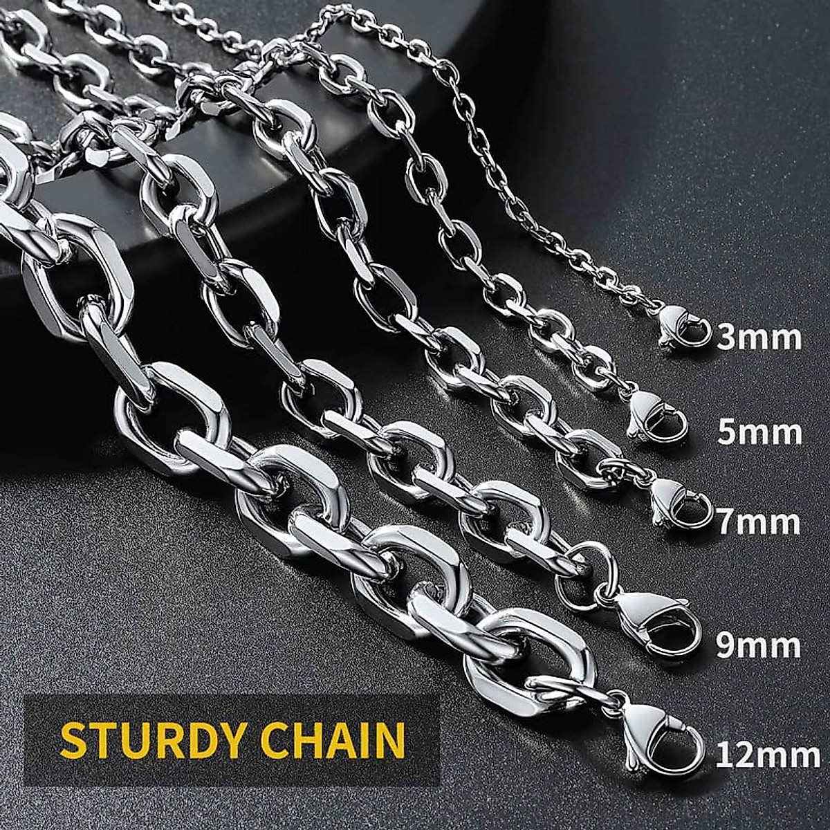 Stainless Steel Cable Link Chain Necklace for Women Men Jewelry Gift 3mm Sturdy Strong Rolo Chain Necklaces, 18 Inch