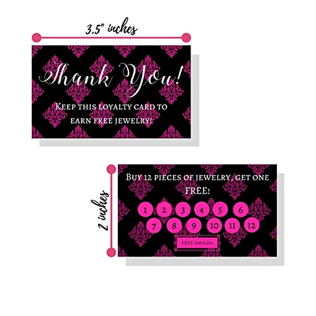 Jewelry Loyalty Cards | 50 Pk of Cards| Thank You Notes Black and Pink Fleur | 5 Bling Buy 12 Get One Piece of Jewelry Free