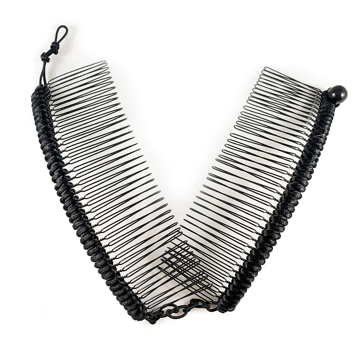 HairZing Stretchy Banana Hair Clip - Sturdy Hold, No Damage, Creases or Pain (Satin Cord) (Black, Large)