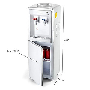 Farberware FW29919 Freestanding Hot and Cold Water Cooler Dispenser - Top Loading Freestanding Water Dispenser with Storage Cabinet, White