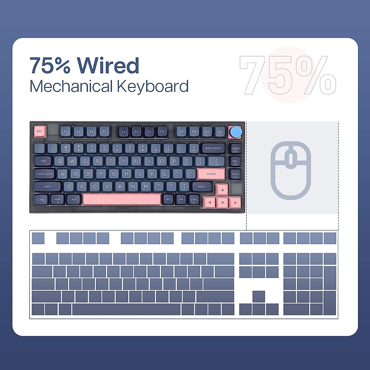 EPOMAKER SKYLOONG GK75 Lite Gasket-like Mount Wired Gaming Keyboard with A Rotary Knob, Hot Swappable Mechanical Keyboard, Programmable Custom Keyboard, for Win/Mac (Blue Pink, Gateron Optical Yellow)