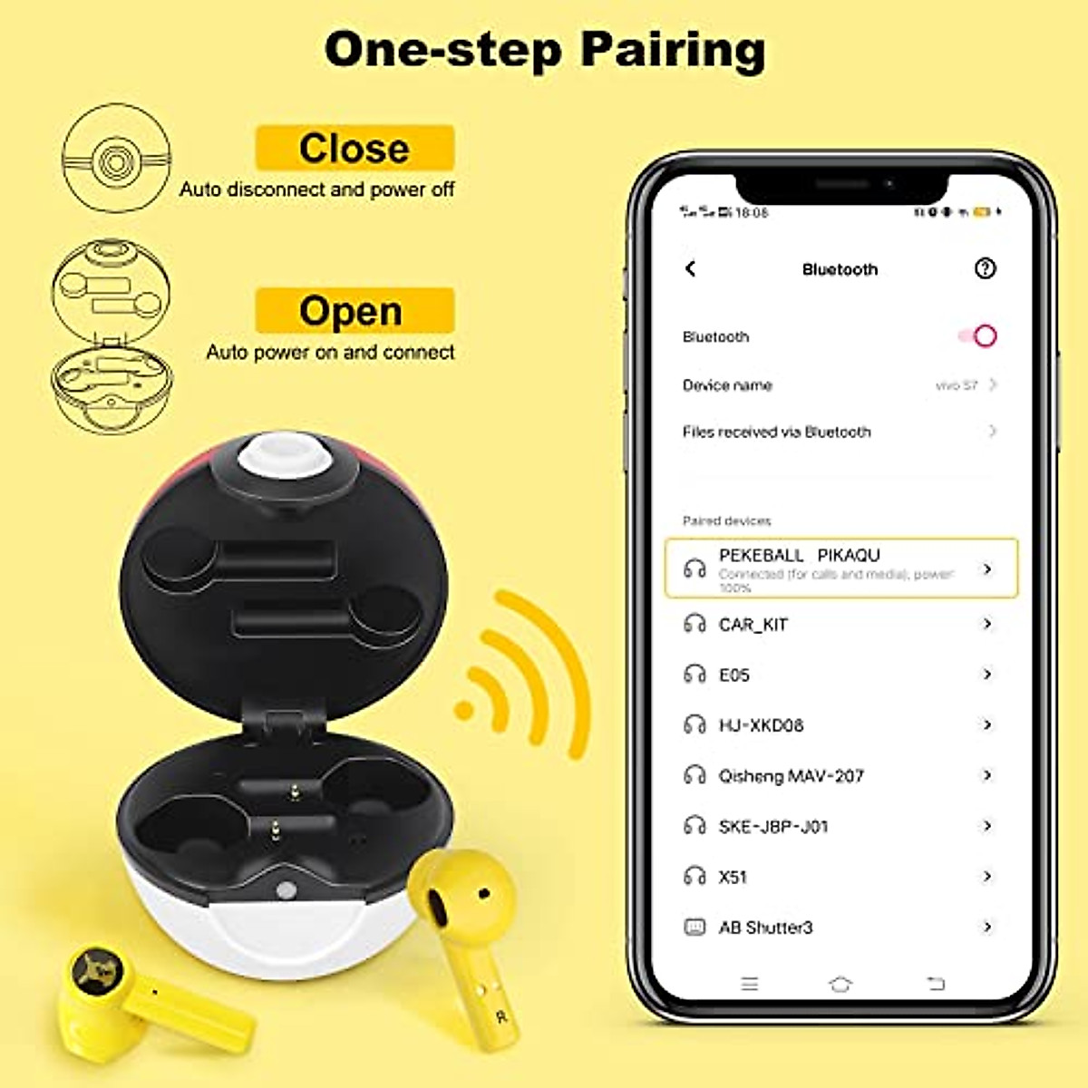 DEKYJUE Kids Wireless Earbuds with Elf Ball Charging Box Touch Control Bluetooth Wireless Ear Buds for Kids Waterproof Wireless Earphones with Microphone for Android iOS Cell Phone Computer Laptop