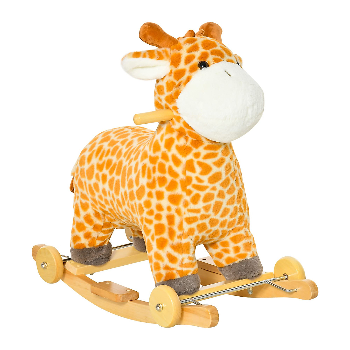 Qaba 2-in-1 Kids Plush Ride-On Rocking Horse Toy, Giraffe-Shaped Plush Rocker with Realistic Sounds for Children 3 to 6 Years, Yellow
