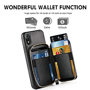 ZVE Case for Apple iPhone XR, 6.1 inch, Wallet Case with Crossbody Strap Credit Card Holder Slot Handbag Purse Wrist Zipper Strap Case Cover for Apple iPhone XR 6.1 inch - Black