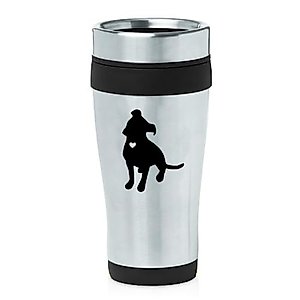 16oz Insulated Stainless Steel Travel Mug Coffee Mug Tumbler Cute Pitbull with Heart (Black)