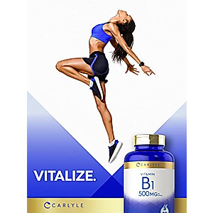 Carlyle Vitamin B1 500mg (Thiamine) | 200 Vegetarian Caplets | Non-GMO and Gluten Free Supplement