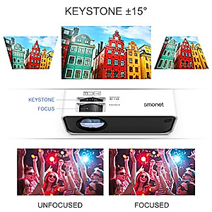 Mini Projector, SMONET 1080P Portable Movie Projector Outdoor Home Video TV LED Projector Compatible with TV Stick Laptops PC PS5 HDMI USB