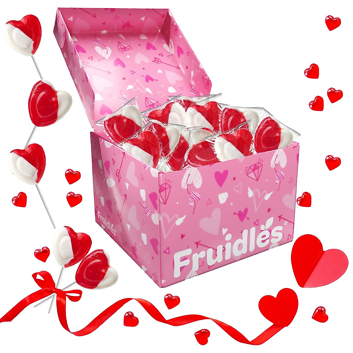 Lollipops Red Heart Shaped Strawberry N' Cream Flavored, 12 Lollipops, Individually Wrapped