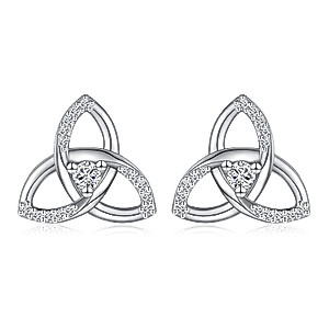 Irish Celtic Knot Stud Earrings 925 Sterling Silver Triquetra Jewelry Gifts for Women