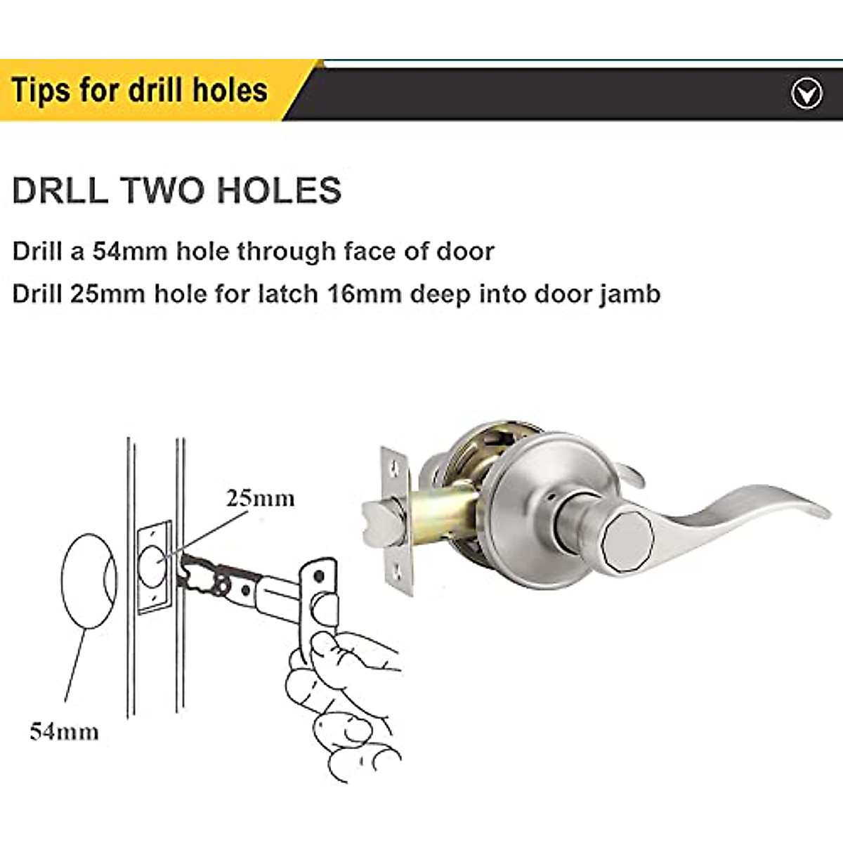 Probrico Wave Passage Door Lever Satin Nickel Keyless Handle for Hall and Closet, Interior Non-Locking Leverset