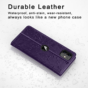 Belemay iPhone 11 Wallet Case, iPhone 11 Case, [Genuine Cowhide Leather] Flip Cover [RFID Blocking] Card Holder [Soft TPU Shell] Book Folio Folding Case, Kickstand Function (2019 6.1 inch) Purple