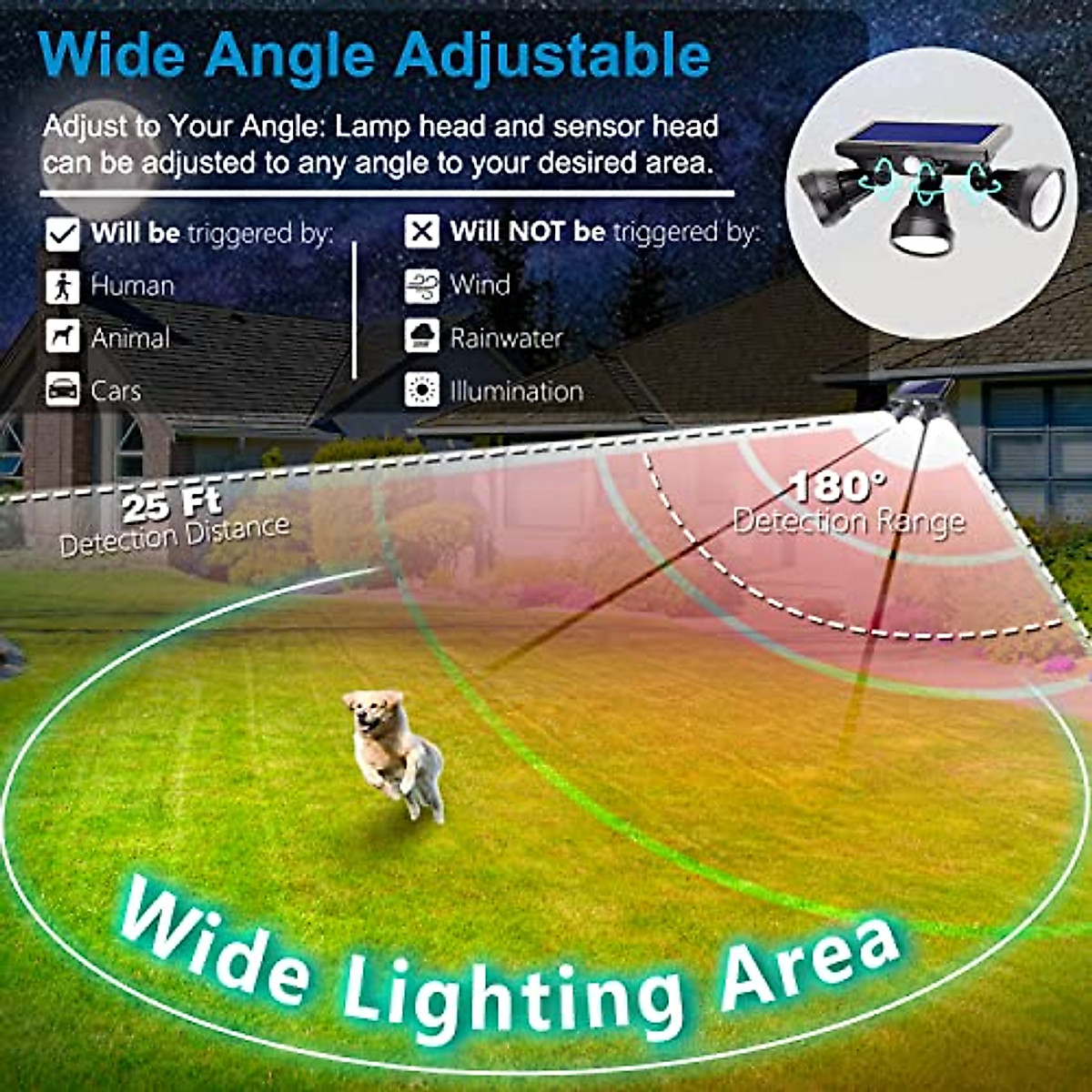 Solar Outdoor Lights, Kasonic ML5000 Motion Sensor Security LED High Brightness 7000K, IP65 Waterproof, Cordless, Flood Light for Garage Yard Garden Porch, 1 Pack