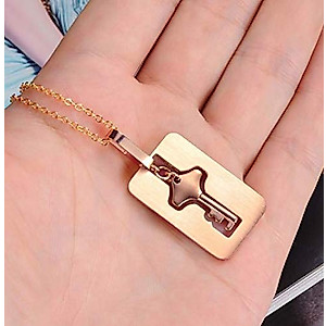 JRjewelry His and Hers Korean Style Rosegold Stainless Steel Hold The Key to My Heart Forever Lock Bangle Bracelet and Key Pendant Necklace Set-BR399