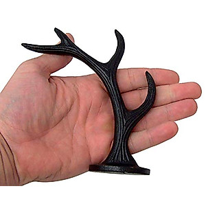 Wowser Four Point Black Deer Antler Cast Iron Wall Mount Coat Hooks, 5 1/2 Inch, Set of 3