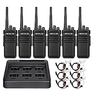 Retevis RB23 Waterproof Walkie Talkies Adults (IP67) with Earpiece and Mic Set(IP66), High Power 2 Way Radios Long Range, Durability, with 6 Way Multi Gang Charger (6 Pack)