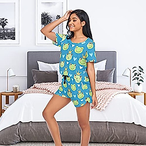 UMIRIKO Cute Funny Frog Heart Womens Pajama Sets, Soft Short Sets Women 2 Piece Pajama Sets, Size L 21330291