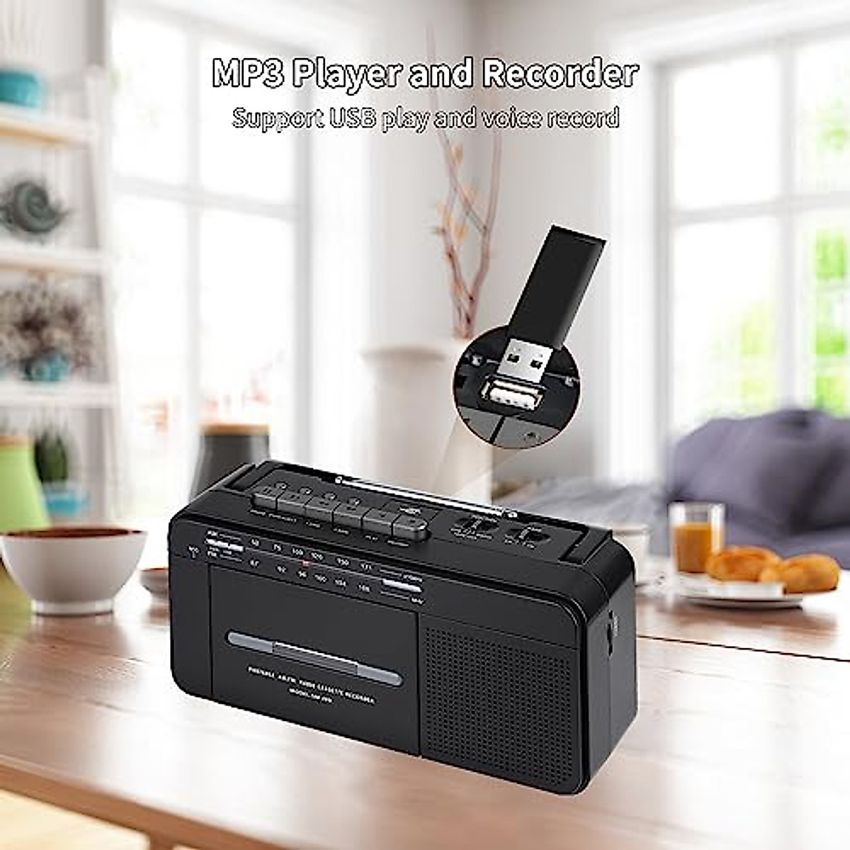 SEMIER Boombox MP3 Conversion Cassette Tape Player Recorder AM FM Radio, Cassette to MP3 Digital Converter, USB Recording, Built-in Microphone, Big Speaker and Earphone Jack by AC or C Batteries