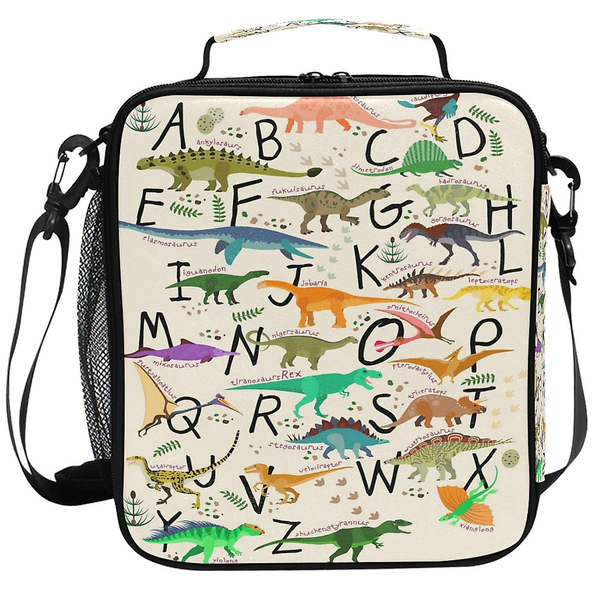 Pfrewn Dinosaur Lunch Box Alphabets With Dinosaurs Lunch Bag Insulated Reusable Cooler Meal Prep Bags Dino Animals Lunch Tote with Shoulder Strap for School Kids Boys Teens Office Adults