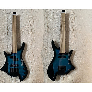 4 String Bass/ 6 String Lead Fretless Headless Tremolo Busuyi Guitar Right (Tiger Blue)