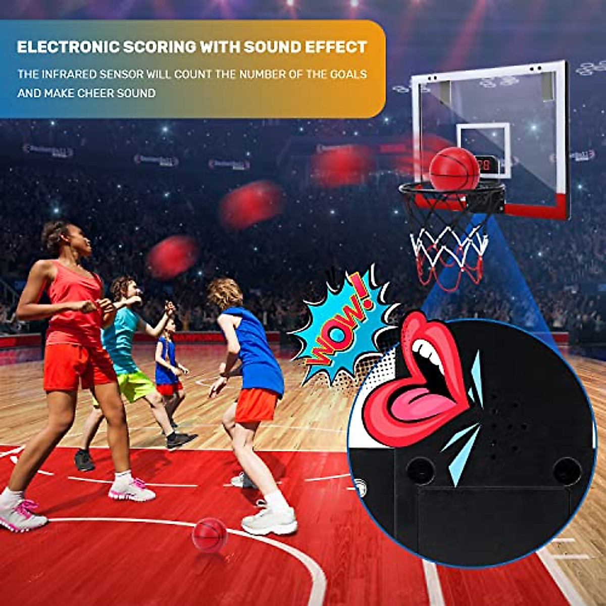 EagleStone Basketball Hoop Indoor for Kids, Over The Door Mini Basketball Hoop with Electronic Scoreboard, Room Basketball Hoop with 2 Balls and Sound, Basketball Toys for Toddler Boys Girls