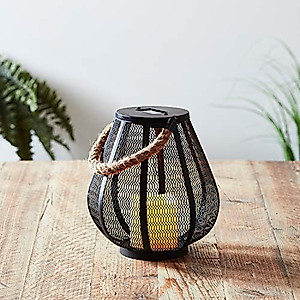 Lights4fun, Inc. 9.5” Black Mesh Metal Solar Powered LED Outdoor Garden & Patio Hanging or Table Lantern