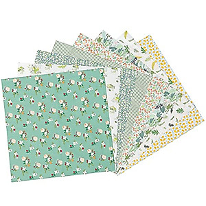 TEHAUX 8 Sheets of Floral Cotton Fabric Flowers Quilting Cloth Spring Square Patchwork DIY Crafts Strip Bundle Farmhouse Fabric Scrap Charm Packs Sewing Supplies for Home