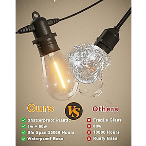 Jerritte 100FT LED Outdoor String Lights with 30 Edison Shatterproof IP65 Waterproof Bulbs, 2700K Dimmable Commercial Grade Patio Lights, Heavy Duty Outside Hanging Lights for Garden Porch Deck Decor