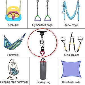 MDAIRC Heavy Duty Hanging Kit Swing Hangers and Hammock Spring and 360 smooth swing swivel spinner Kglobal Swivel Hook and Locking Snap Hooks for Wooden Sets，tire swing swivel, Seat Trapeze Yoga