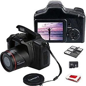 Acuvar Digital Camera, 16 MP Photo Camera Mini Digital SLR Camera, CMOS Sensor 2.4“ TFT LCD Compact with 32GB SD Card, Card Holder, Card Reader, 16X Digital Zoom Video for Children Adults Beginners