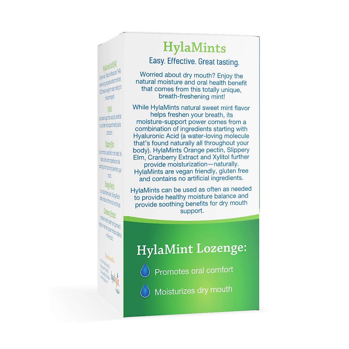 Hyalogic HyaMints Breath Mints for Dry Mouth- Sugar Free Mint Flavor— Natural Breath Freshener w/Hyaluronic Acid, Cranberry Extract, Xylitol, Slippery Elm, Orange Pectin (60 Count)