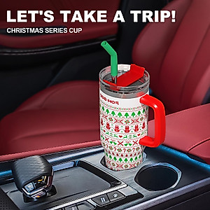 FOHGEE Christmas Style 40oz Stainless Steel Tumbler with Handle - Keep Drinks Cold & Hot All Season! (Stripes)