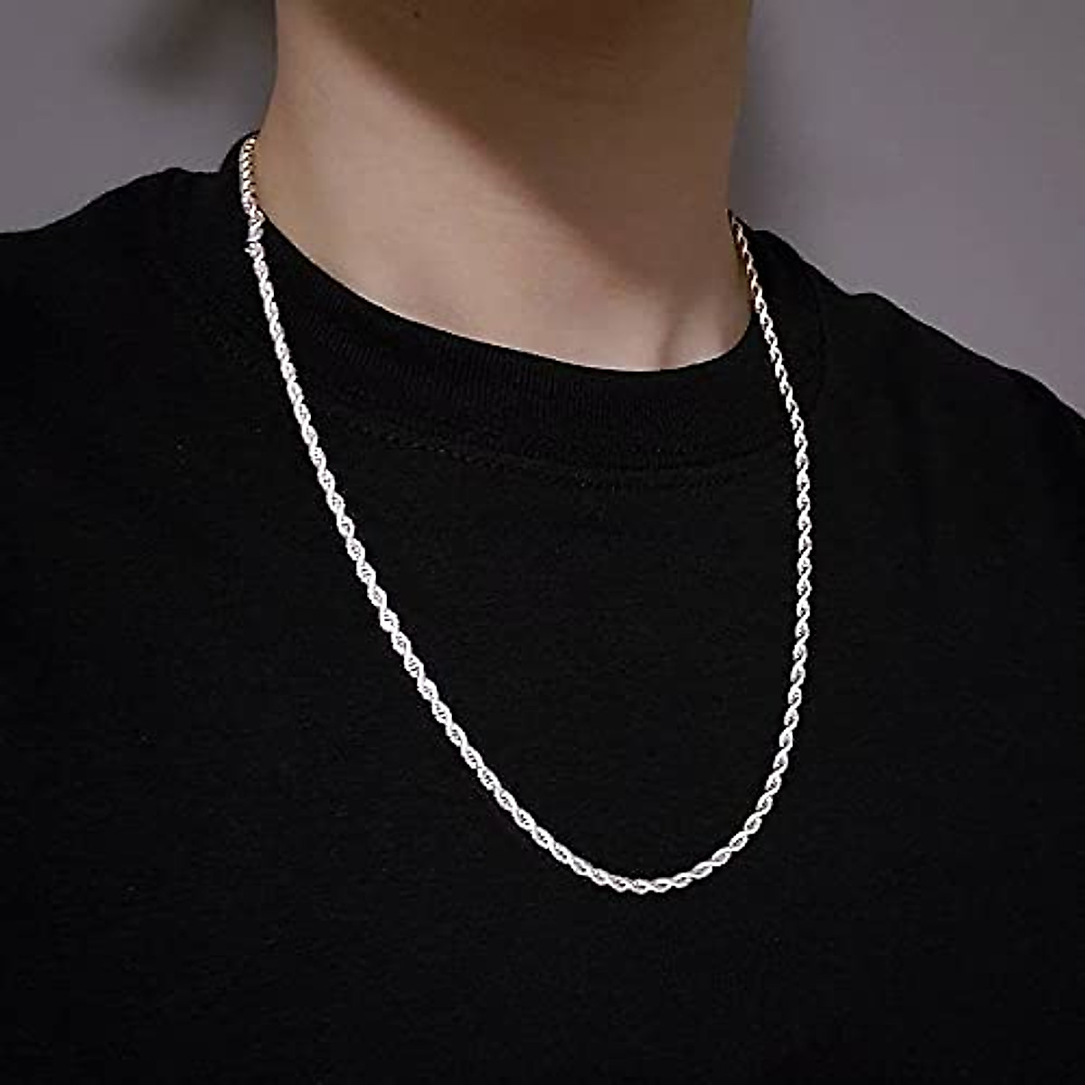 Sterling Silver Clasp Chain for Mens Necklace 20 Inches Silver Chain for Men Rope Chain Necklace 2.5mm Diamond Cut Silver Mens Chain Necklace 925 Sterling Silver Chain for Mens Rope Chain Necklace