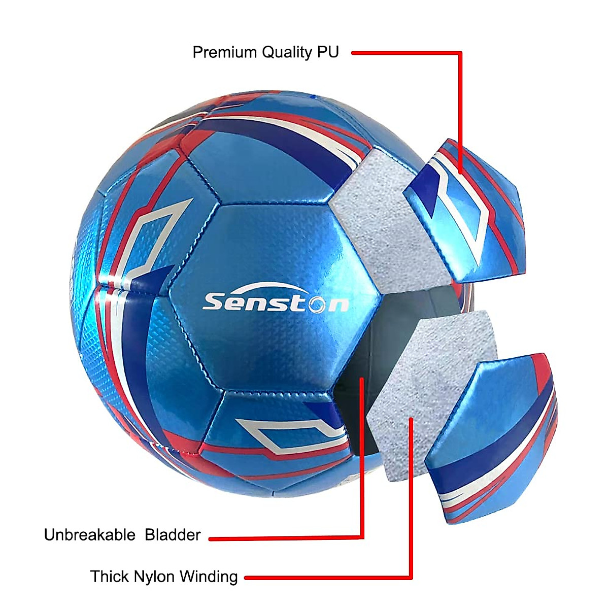 Senston Soccer Ball Size 5 for Kids and Adult Training Ball Official Match Football Balls with Pump