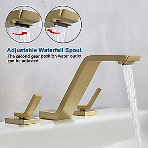 POP SANITARYWARE 2-Handle Widespread Bathroom Sink Faucet for 3 Holes Solid Brass 8 Inches Waterfall Bathroom Vanity Faucets with Pop Up Drain and cUPC Supply Hoses, Brushed Gold