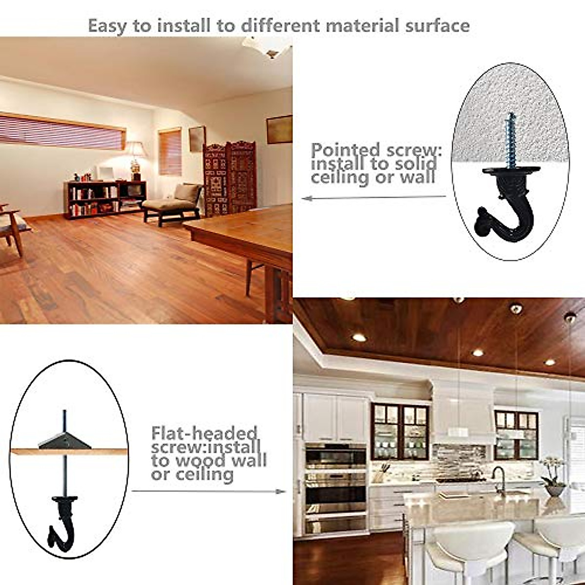 4 Set Swag Ceiling Hooks Heavy Duty Swag Hook with Hardware for Hanging Plants Ceiling Installation Cavity Wall Fixing