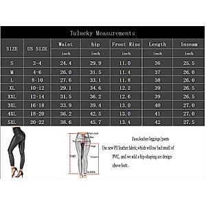 Tulucky Stretchy High Waisted Tights Faux Leather Leggings Pants for Women Regular - Plus Size(Black,S)