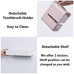 MORNITE Adhesive Bathroom Wall Caddy, Bathroom Shower Rrganizer Hanging Shelves No Drilling Shampoo Holder Pink