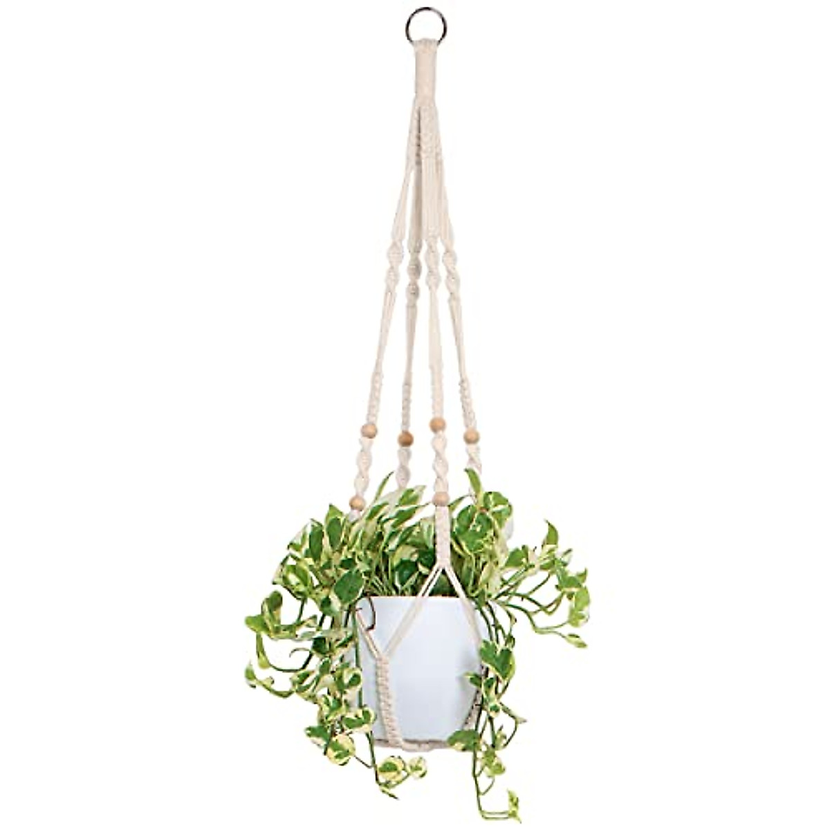 INLI Macrame Plant Hanger Indoor Hanging Planters 35" Beads Single Tier Plant No Tassel Macrame Hanger Hanging Plant Holders for 5-10” Planters.