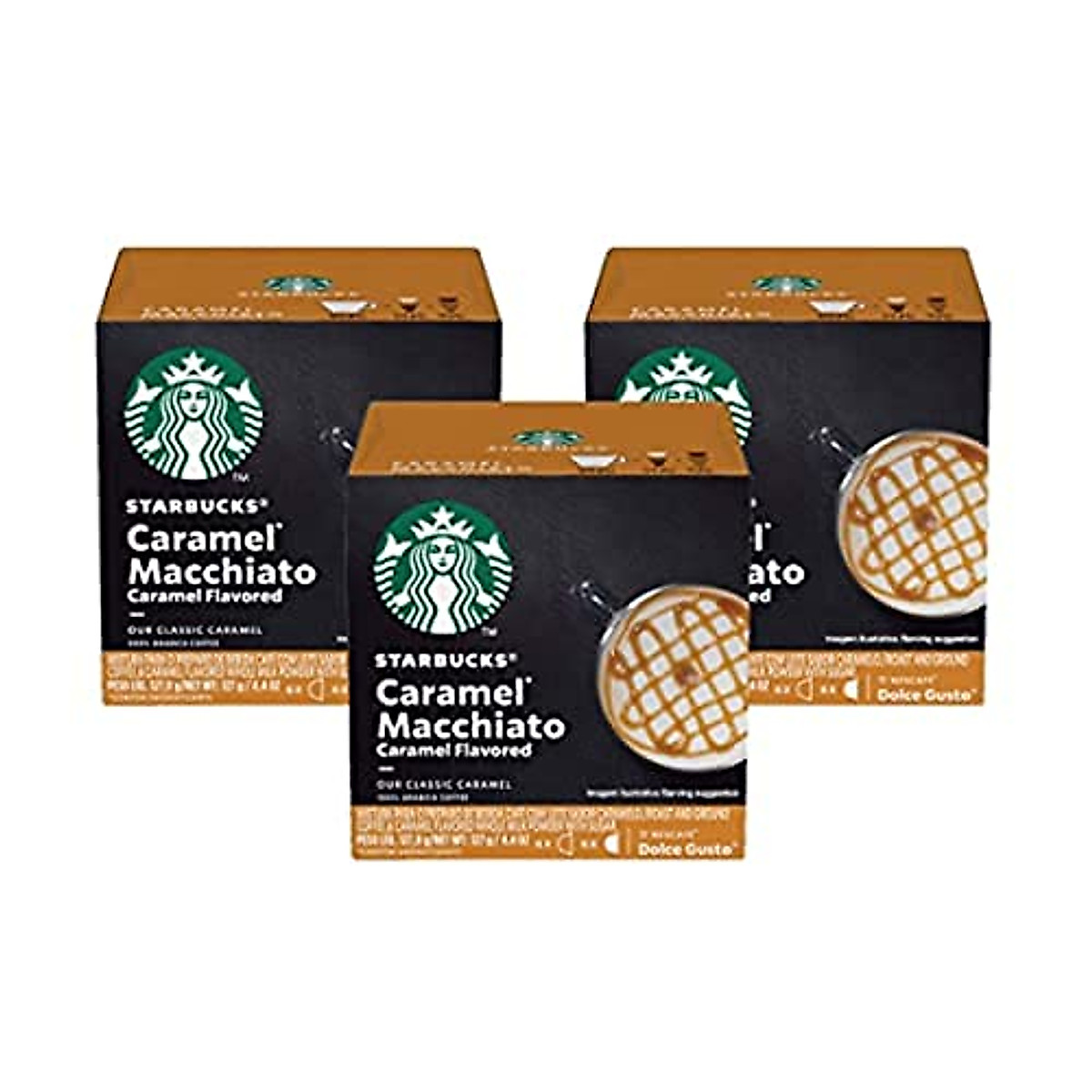 Starbucks Coffee by Nescafe Dolce Gusto, Starbucks Caramel Macchiato, Coffee Pods, 12 capsules, Pack of 3 (Packaging May Vary)