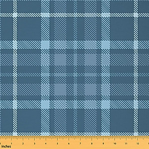 Blue Tartan Fabric by The Yard, Scottish Plaid Upholstery Fabric, Geometric Check Grid Lattice Stripe Decorative Fabric, Cross Line Indoor Outdoor Fabric, DIY Art Waterproof Fabric, 3 Yards