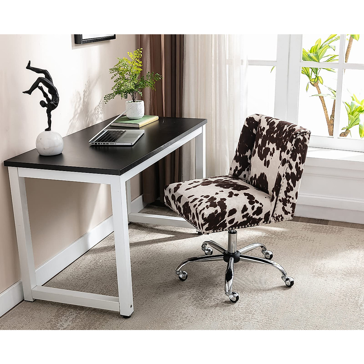 Kmax Home Office Desk Chair, Armless Modern Task Chair for Small Space, Cow