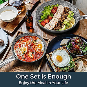 KOCH SYSTEME CS 8"+11" Premium Nonstick granite stone Frying Pan Sets, Gray Nonstick Frying Pan Sets with Lids, Aluminum Pan for Effortless Cooking, Kitchen Cookware Sets Compatible for all Stoves