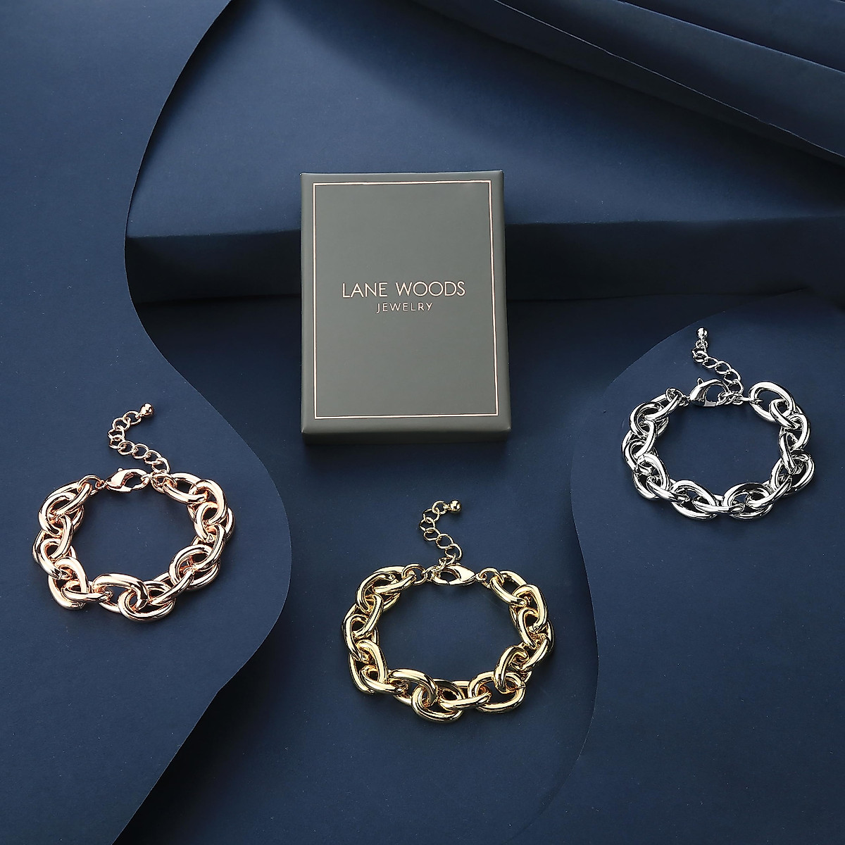 Lane Woods Gold Bracelets for Women 14k Gold Plated Chunky Thick Large Link Chain Bracelet