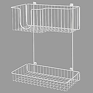 mDesign Metal Wire Wall Mount Laundry Room Storage Organizer, 2 Levels - Large Basket Holds Iron, Lower Shelf Holds Laundry Detergent, Fabric Softener, Stain Remover - White