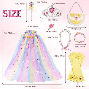 kidzkube Princess Dress up for Girls Ages 4-6, Princess Cape Clothes with Crown, Toddler pricess Dress for Birthday Gift, dress up clothes for girls Age 3 4 5 6 7 8(Colorful)