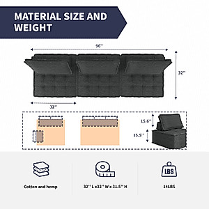 ZAFLY Modular Sectional Sofa Convertible L Shaped U Shaped Couch Sofa Living Room Furniture Sets Modern Armless Floor Sofa Couch for Living Room Bedroom, 3PCS (Dark Gray), Dark Grey