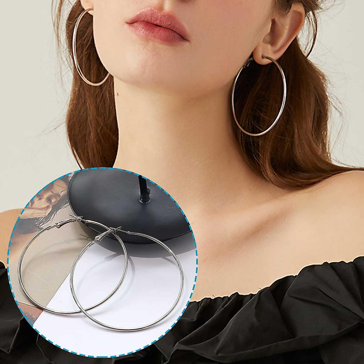 60pcs Beading Hoop Earrings Finding,FUNCYboo 50mm Round Earring Hoop Open Earring Beading Hoops for Jewelry Making DIY Crafts